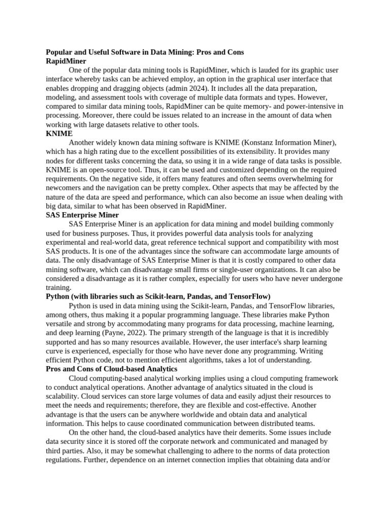 Popular And Useful Software In Data Mining Pdf Cloud Computing 9249