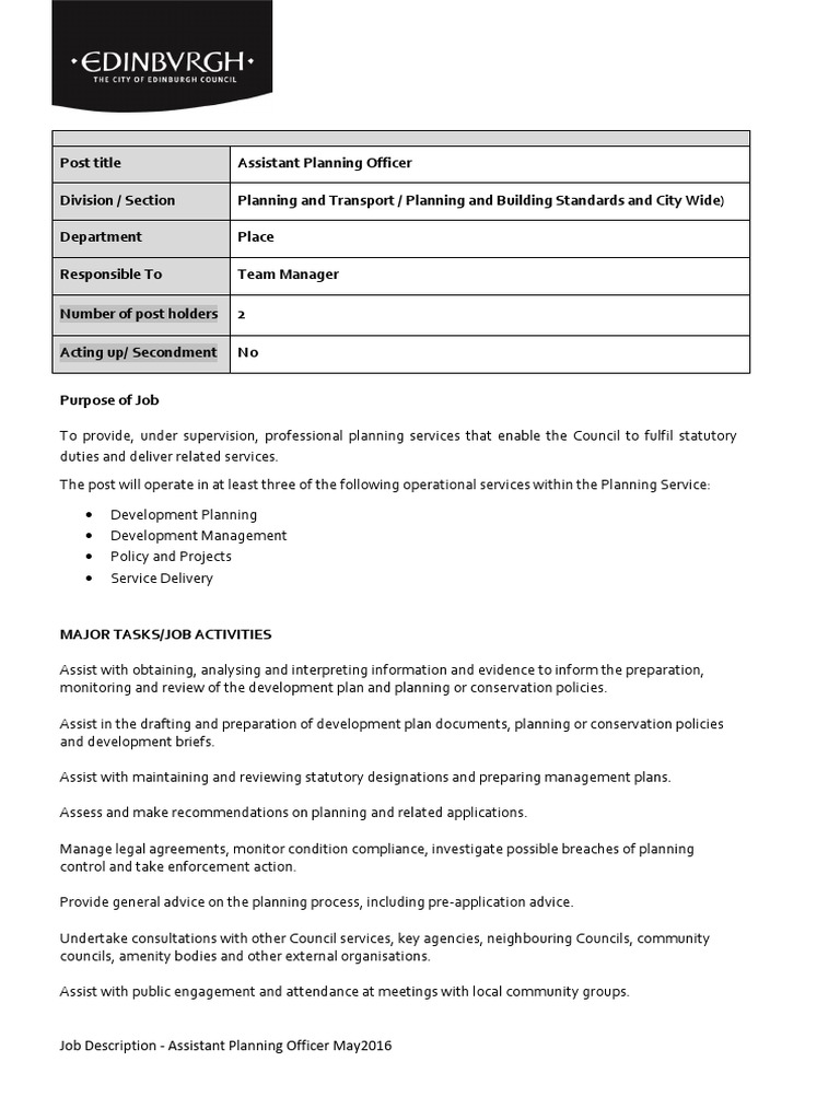 Assistant Planning Officer Job Description | PDF | Safety ...