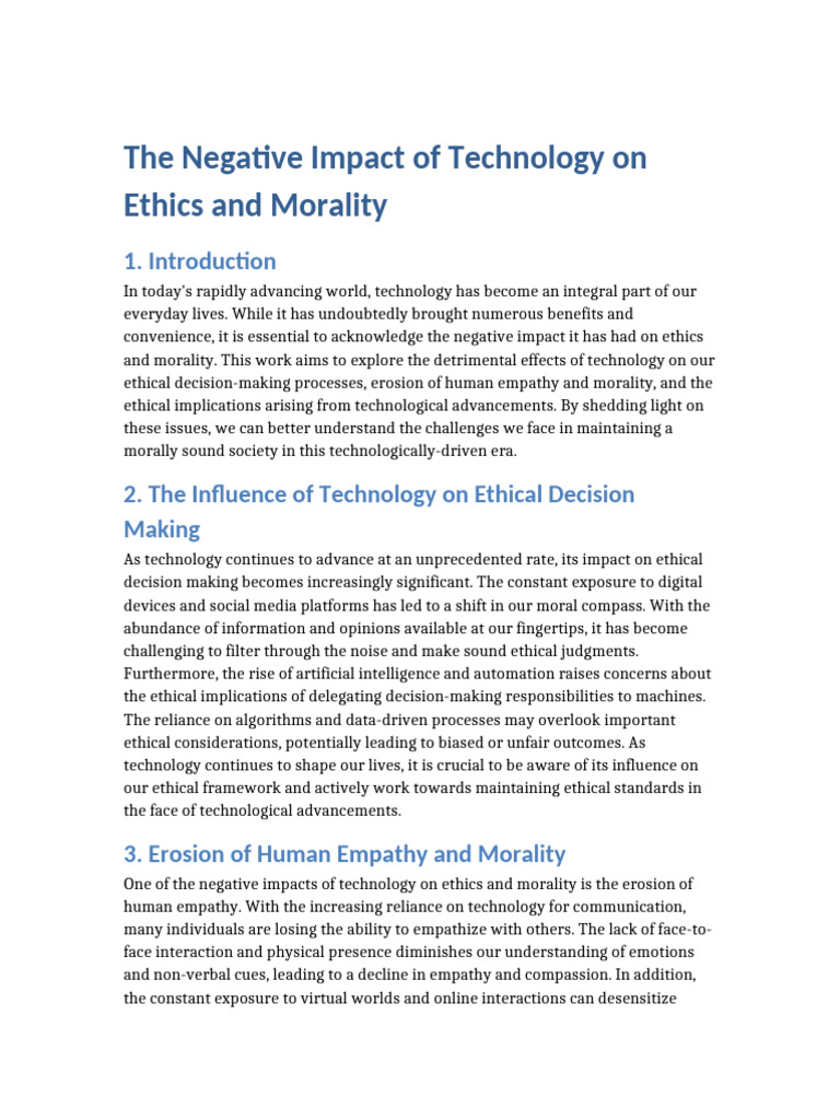The Negative Impact of Technology on Ethics and Morality[1] | PDF ...