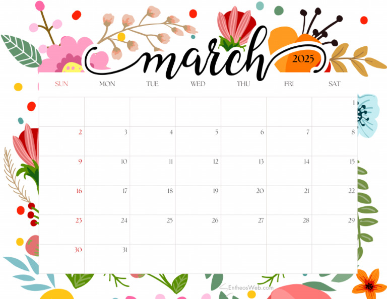 March 2025 Calendar Flowers | PDF