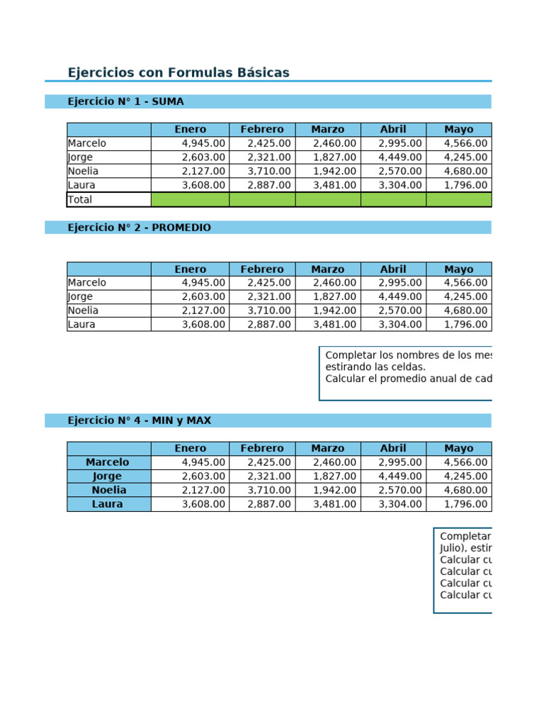Formulas Basicas Ejercicios Propuestos | PDF