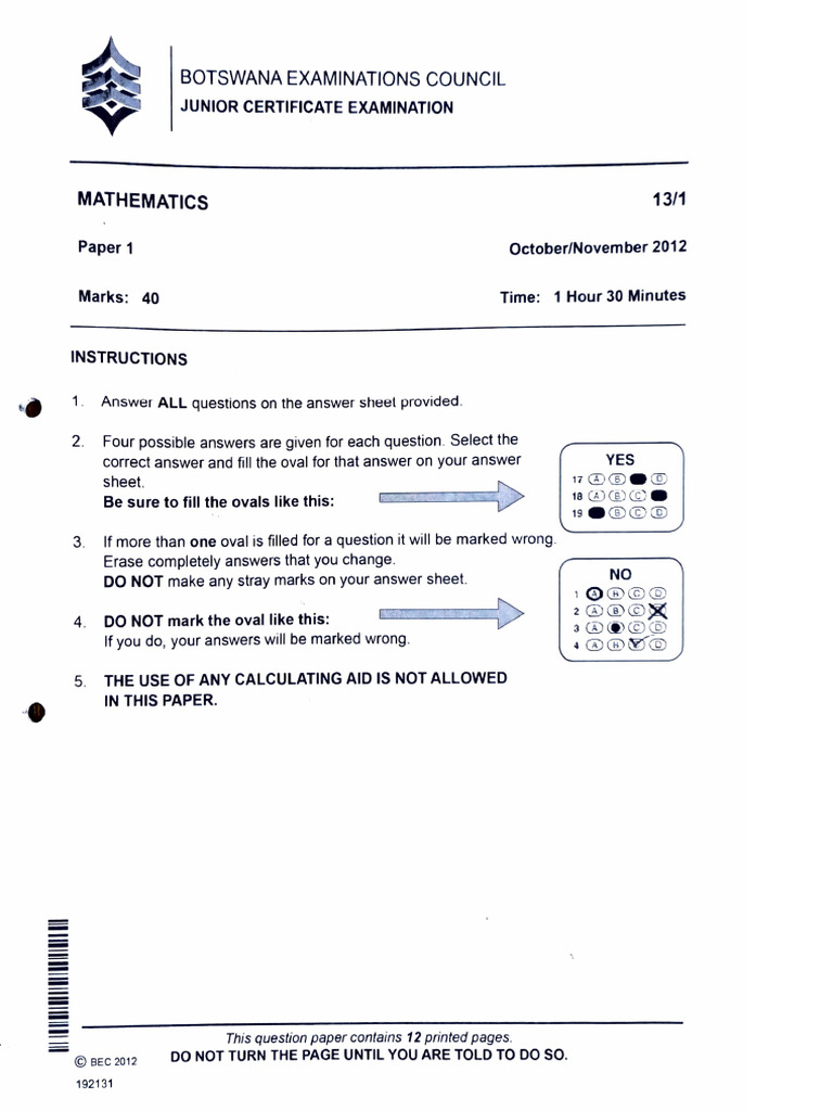 Maths Paper 1 | PDF