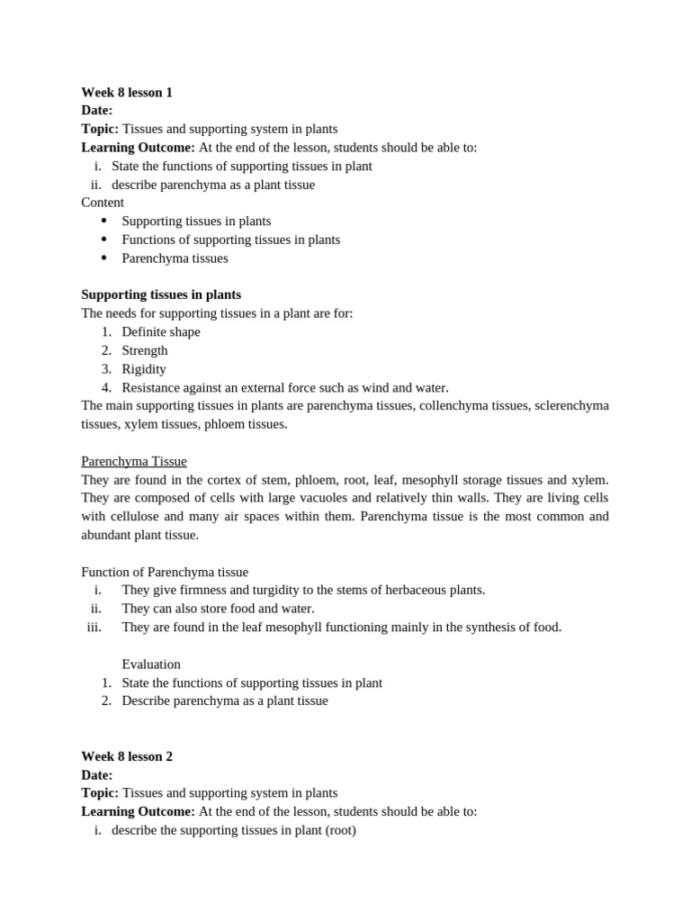Week 8 Tissue and Supporting System in Plant | PDF | Tissue (Biology ...