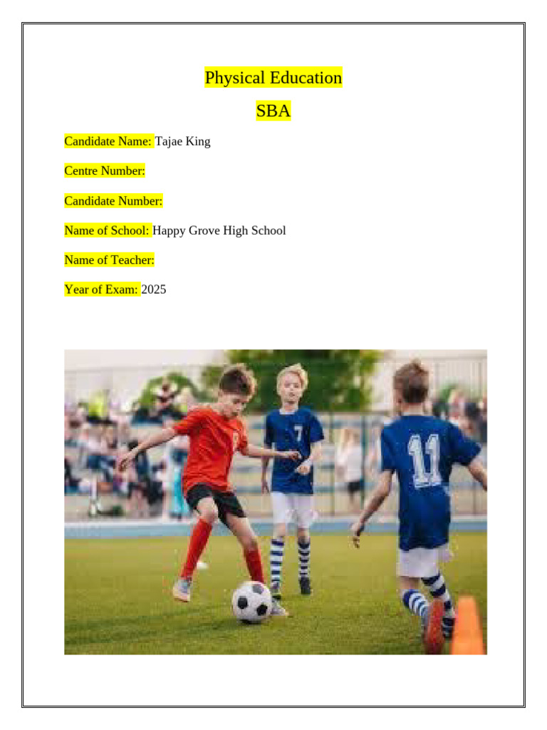 Physical Education SBA by Tajae King | PDF