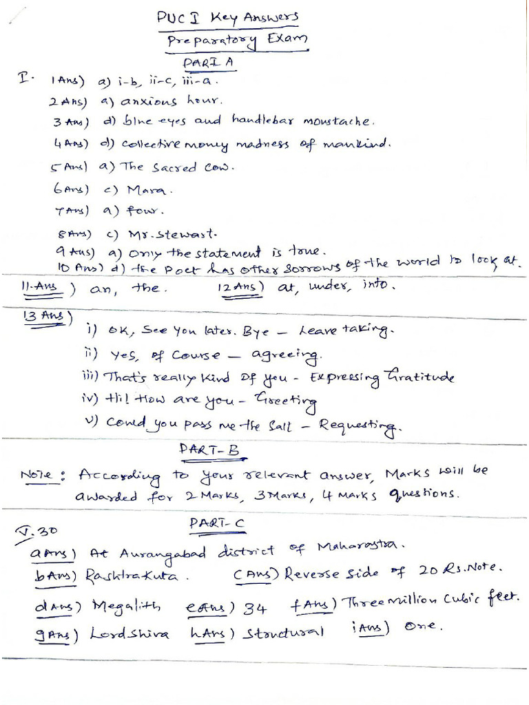 PUC-I KEY ANSWERS | PDF
