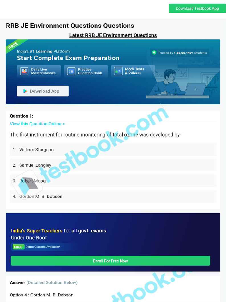 RRB Je Environment Questions 6481bfb0bdc8b4e8a7037d25 | PDF