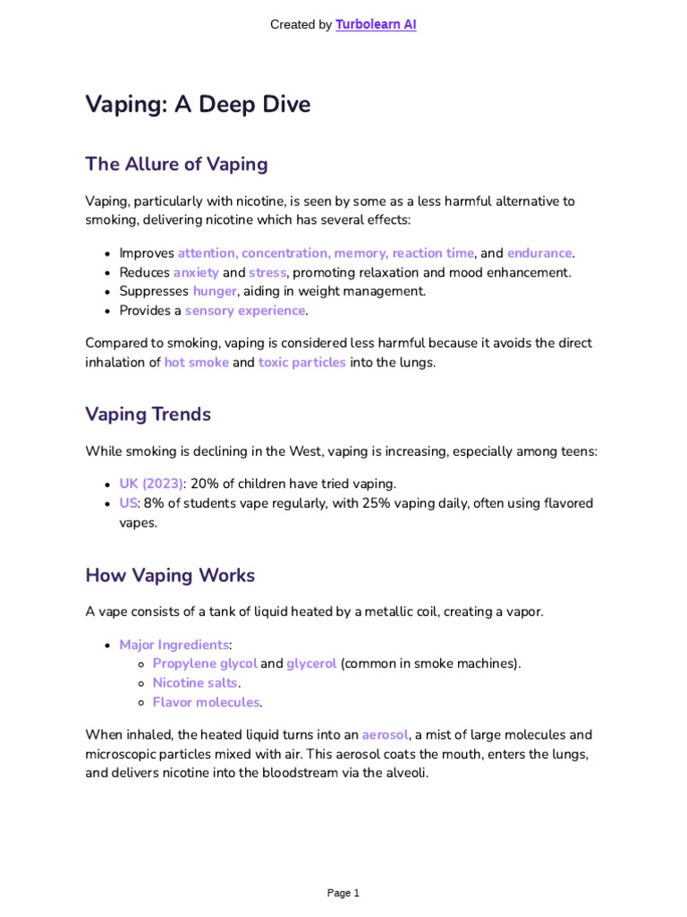 Vaping: Appeal, Risks, and Trends | PDF | Electronic Cigarette | Nicotine