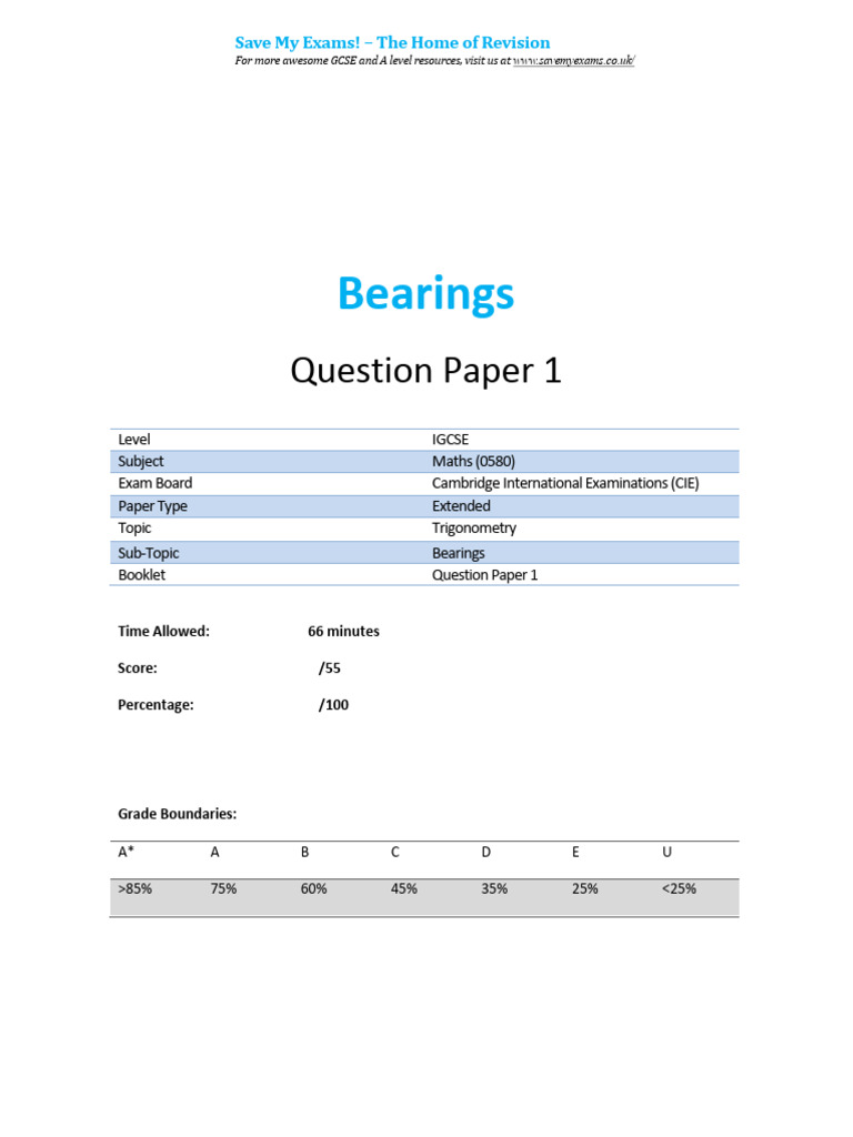IGCSE Maths Bearings Practice Questions | PDF | Career And Technical ...