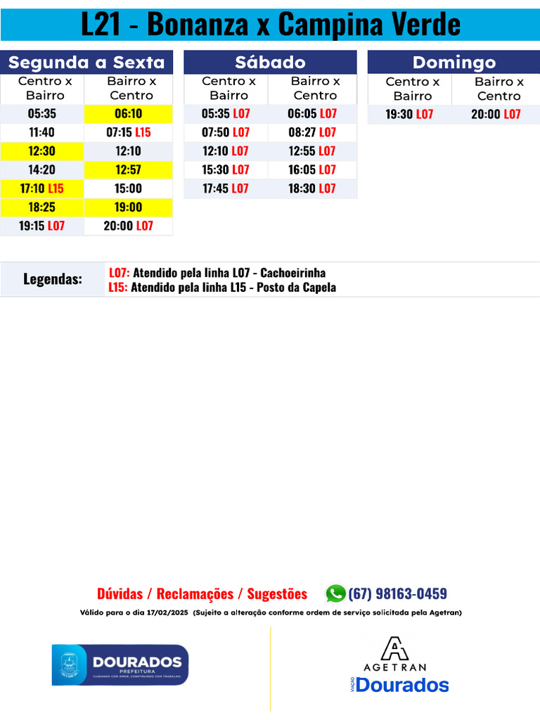 Horarios+Corridos+-+L21+-+Campina+Verde+x+Bonanza | PDF