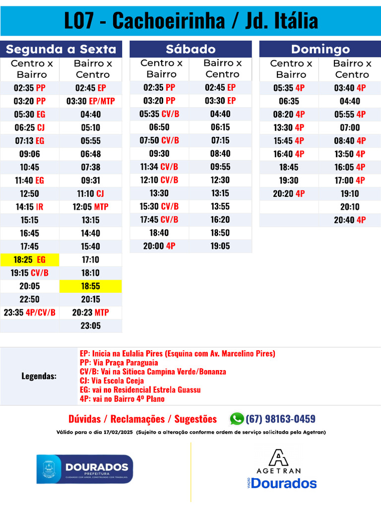 Horarios Corridos - L07 - Cachoeirinha - JD Itália | PDF