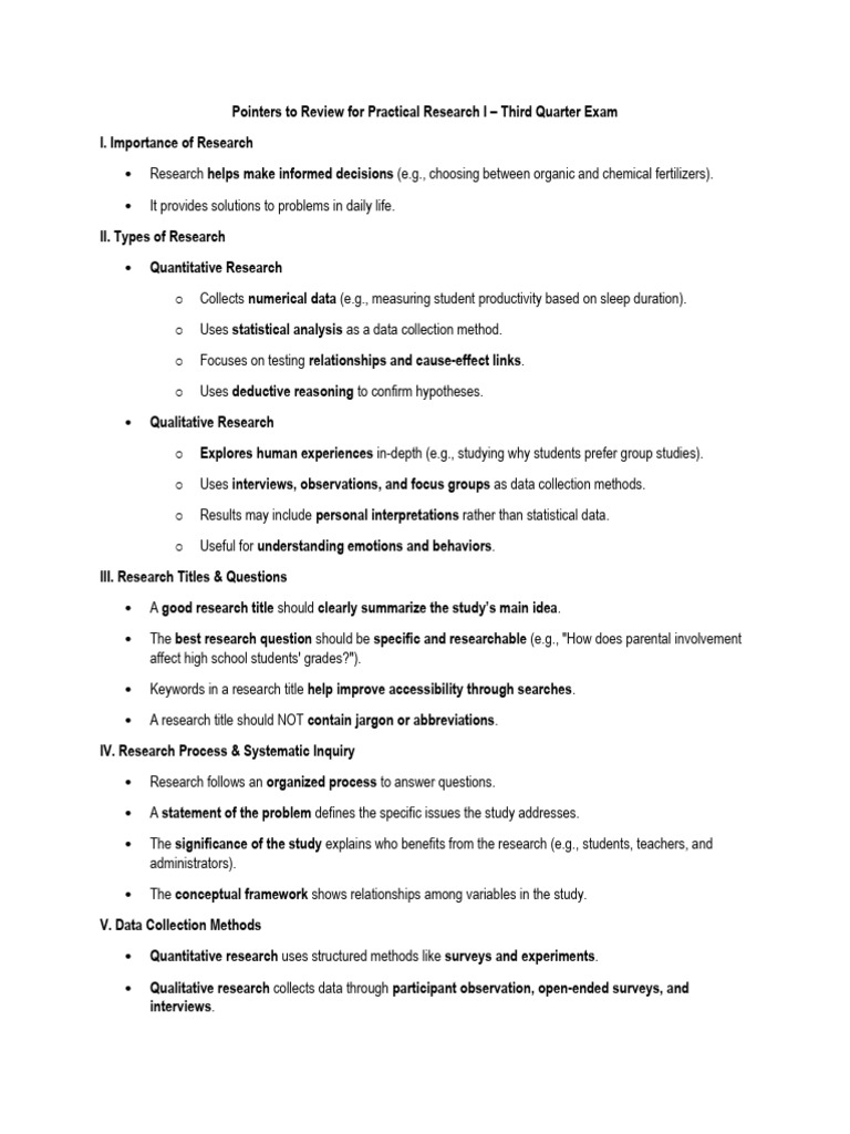 Pointers To Review For Practical Research I | PDF | Methodology | Qualitative Research