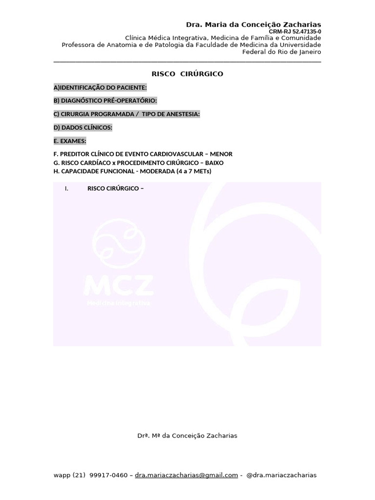 Formulário de Risco Cirúrgico | PDF