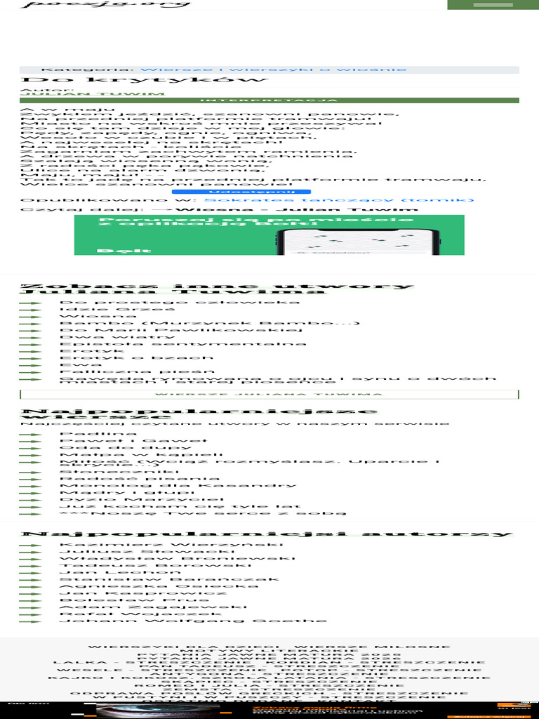 Do Krytyków - Julian Tuwim 2 | PDF