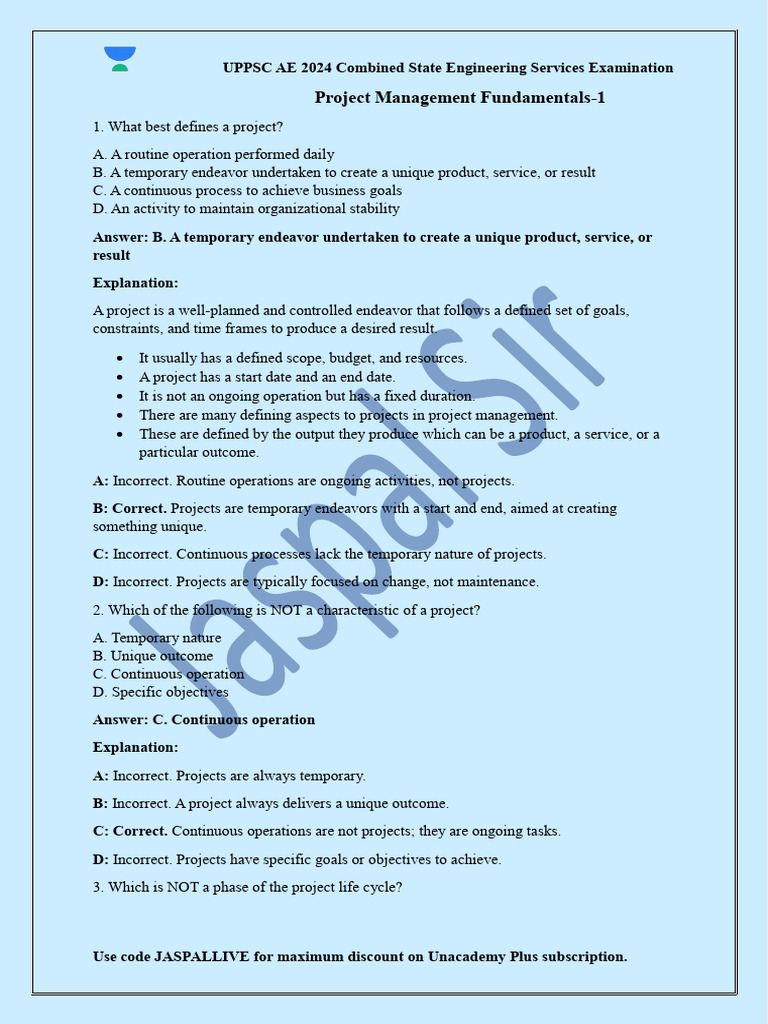 Project Management Practice Questions Unlocked | PDF | Project ...