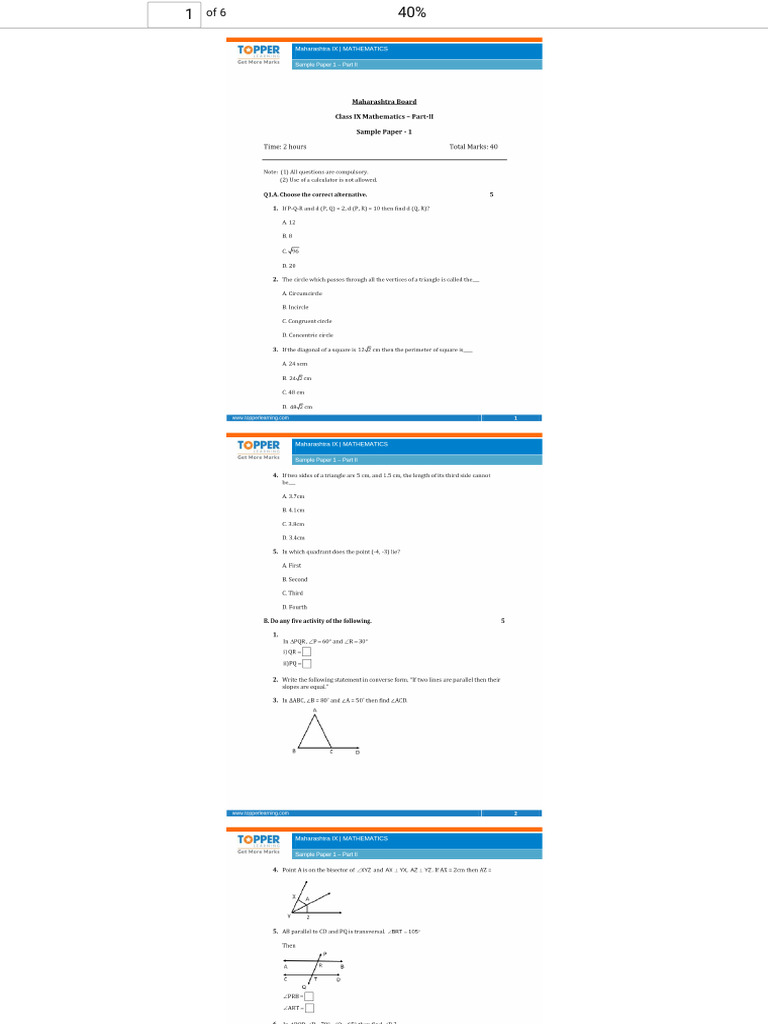 Sample Papers For MSB Maharashtra Class 9 Part II #1 Maths MAHARASHTRA Class 9 Sample Paper ...