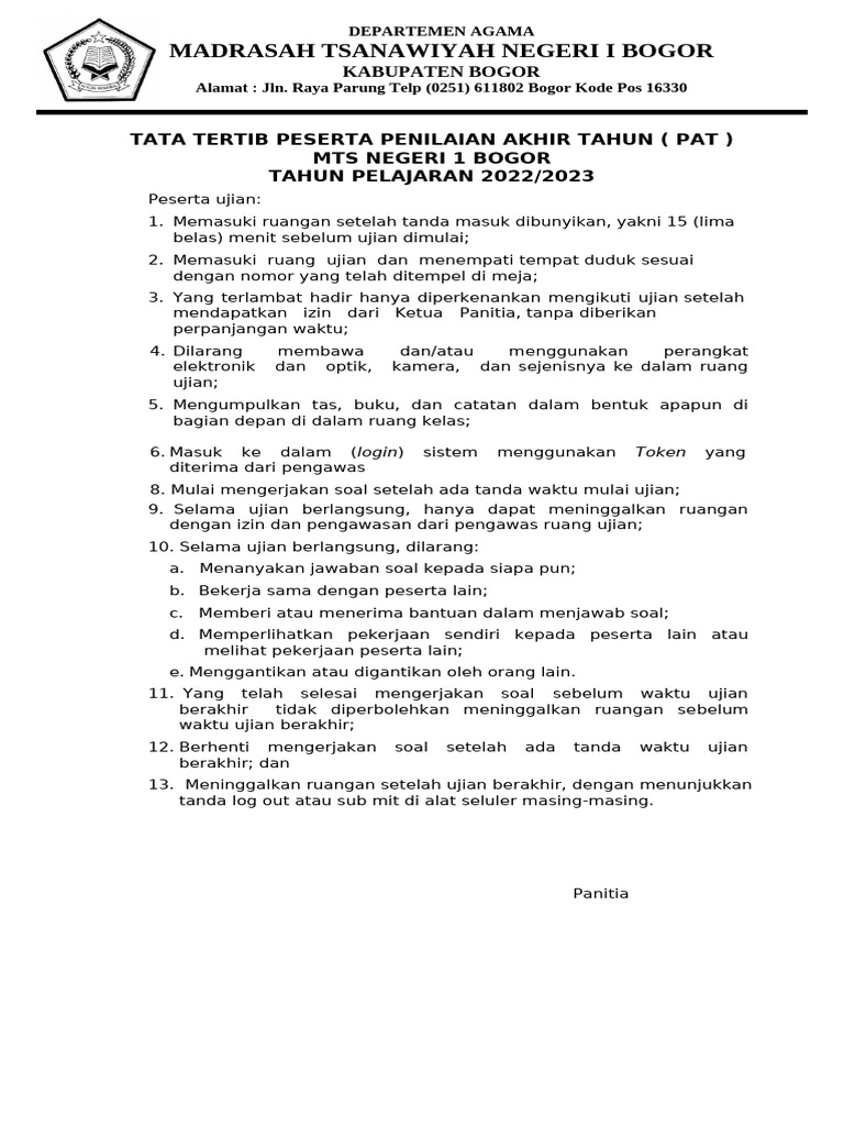 Tata Tertib Peserta Penilaian Akhir Tahun | PDF