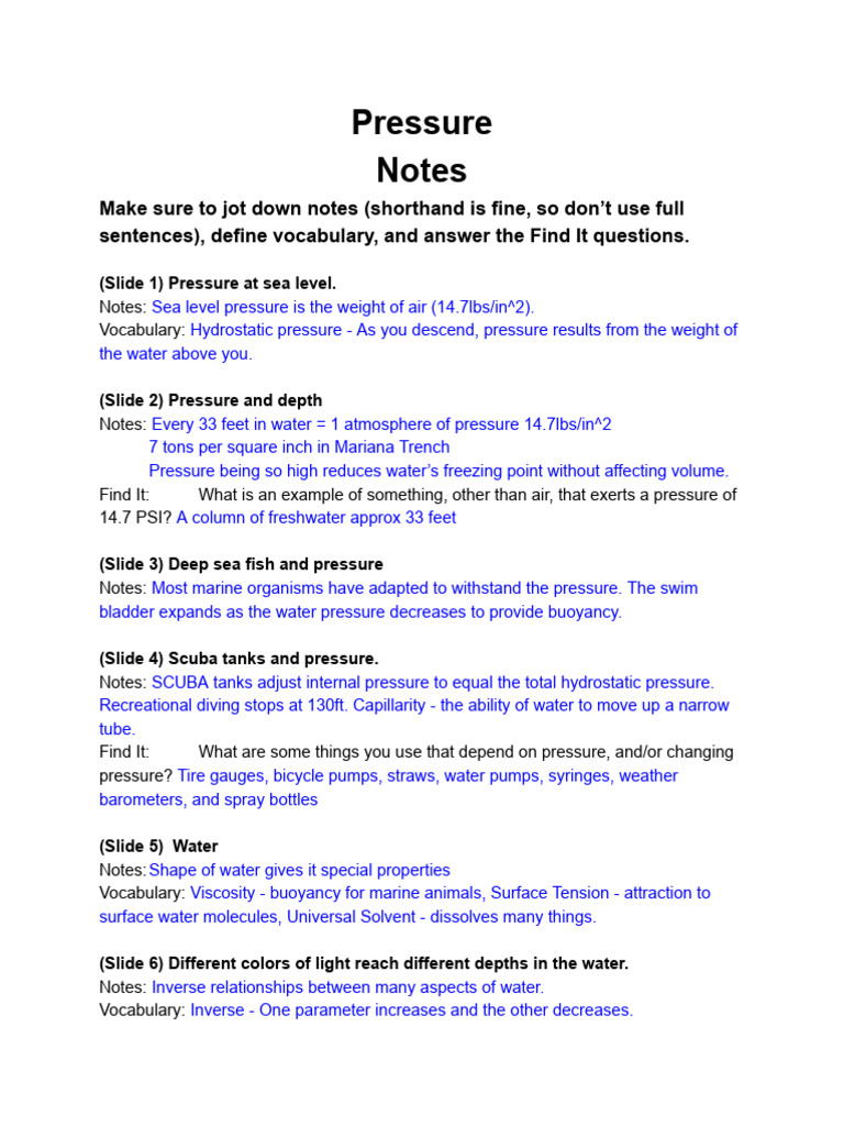 Pressure Notes | PDF