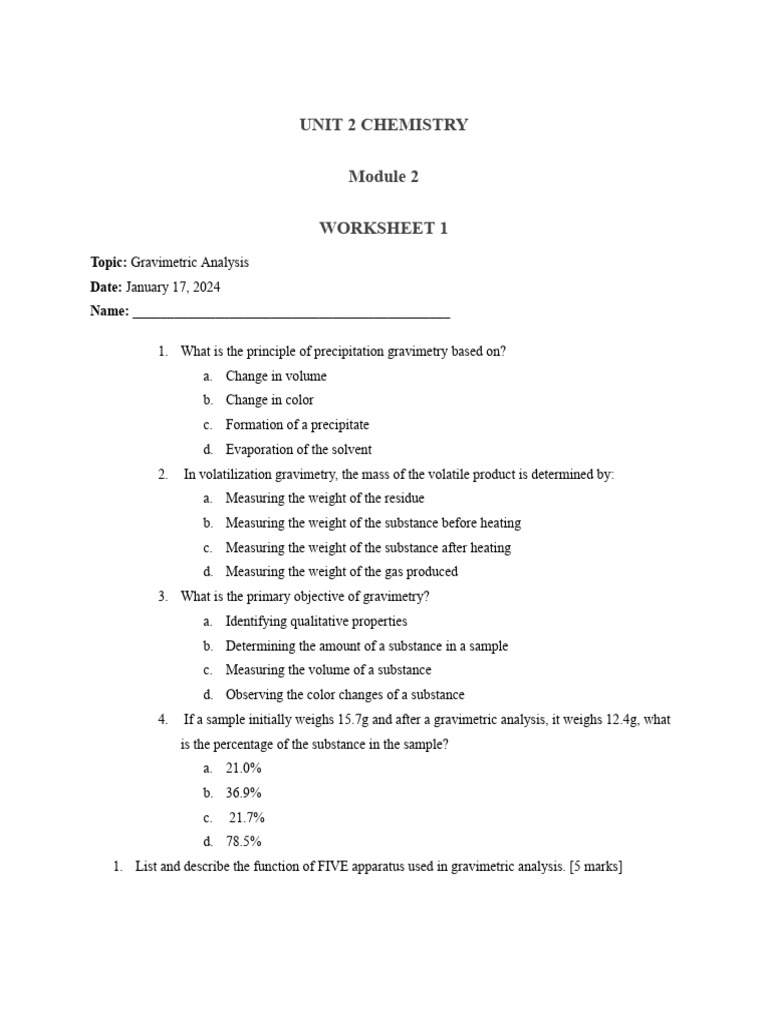 Gravimetric Analysis Worksheet | PDF | Precipitation (Chemistry) | Chemistry