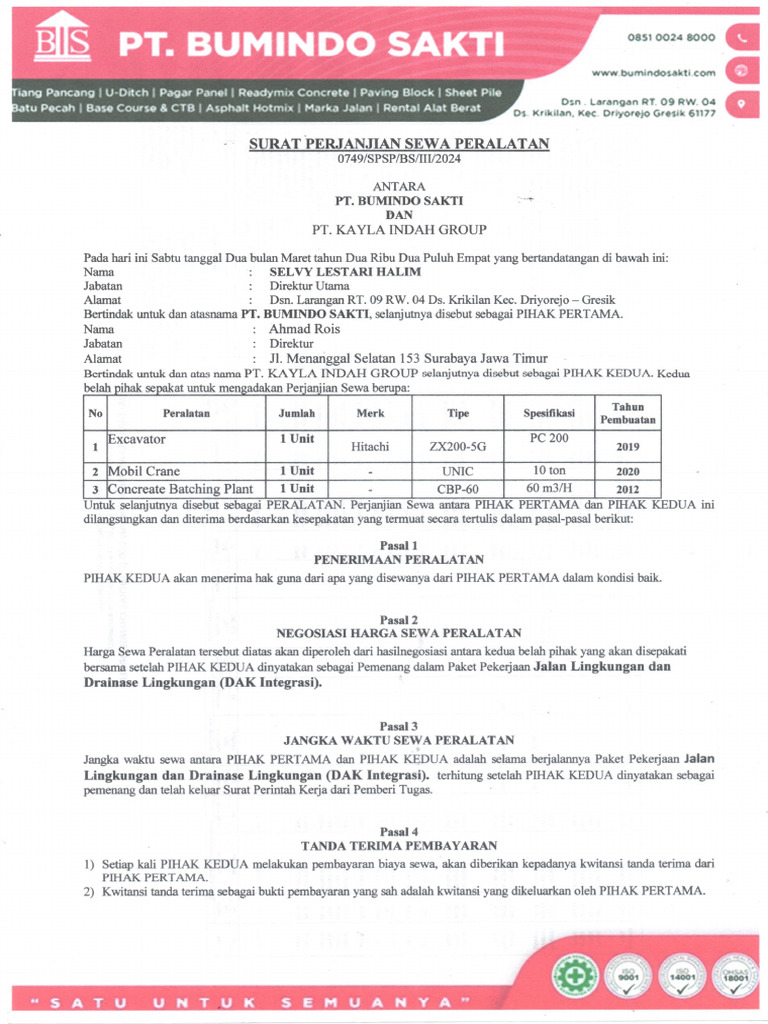 Perjanjian Sewa Peralatan - EDIT | PDF