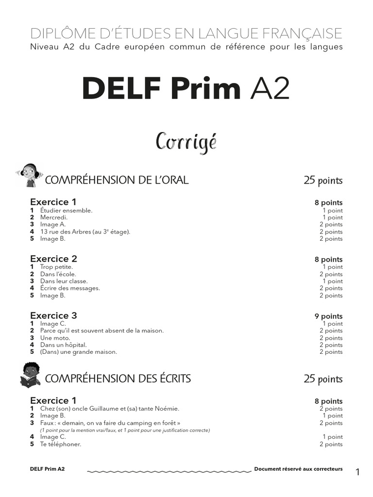 Corrigé DELF Prim A2 - Exemples et Évaluations | PDF