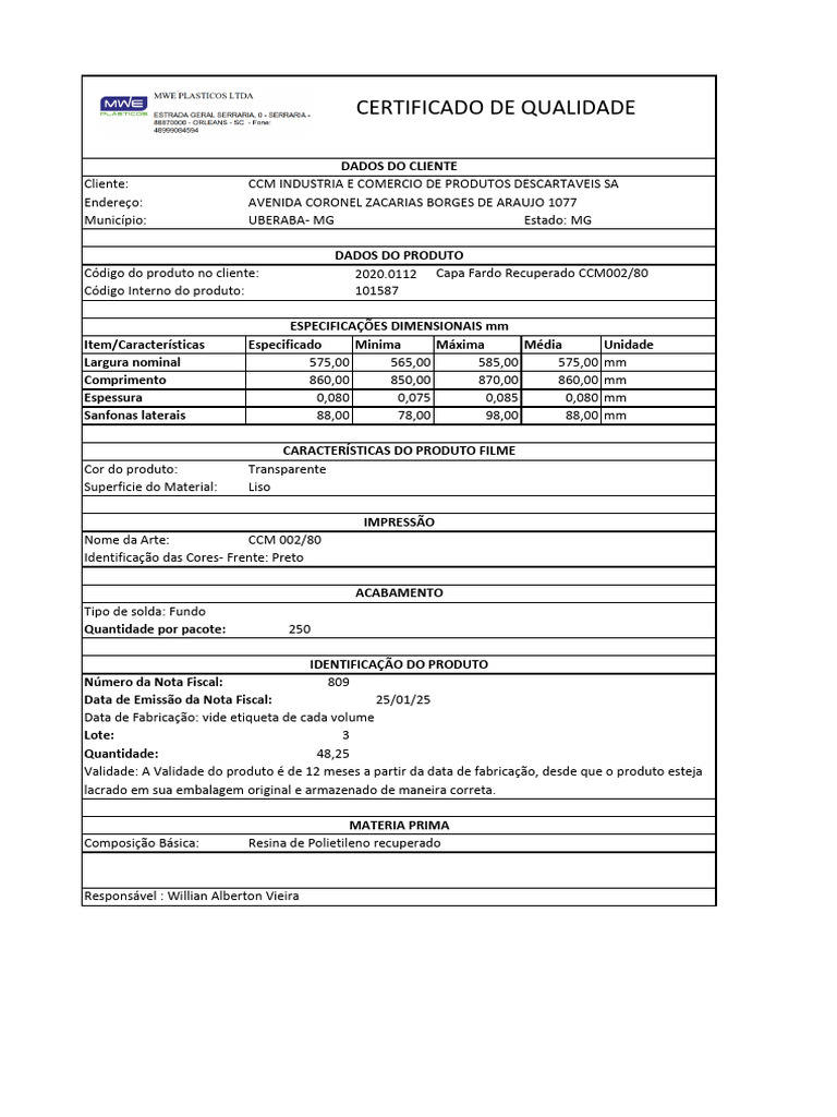 CERTIFICADOS NF 809 MWE | PDF | Setor secundário da economia