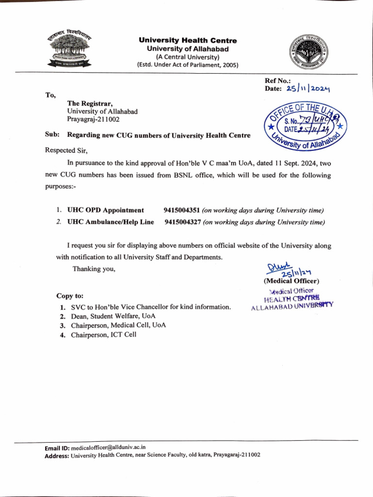 Regarding New CUG Nos of UHC | PDF