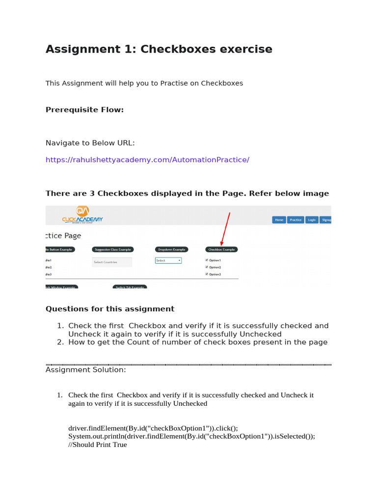 Assignment 1 - Checkboxes exercise | PDF