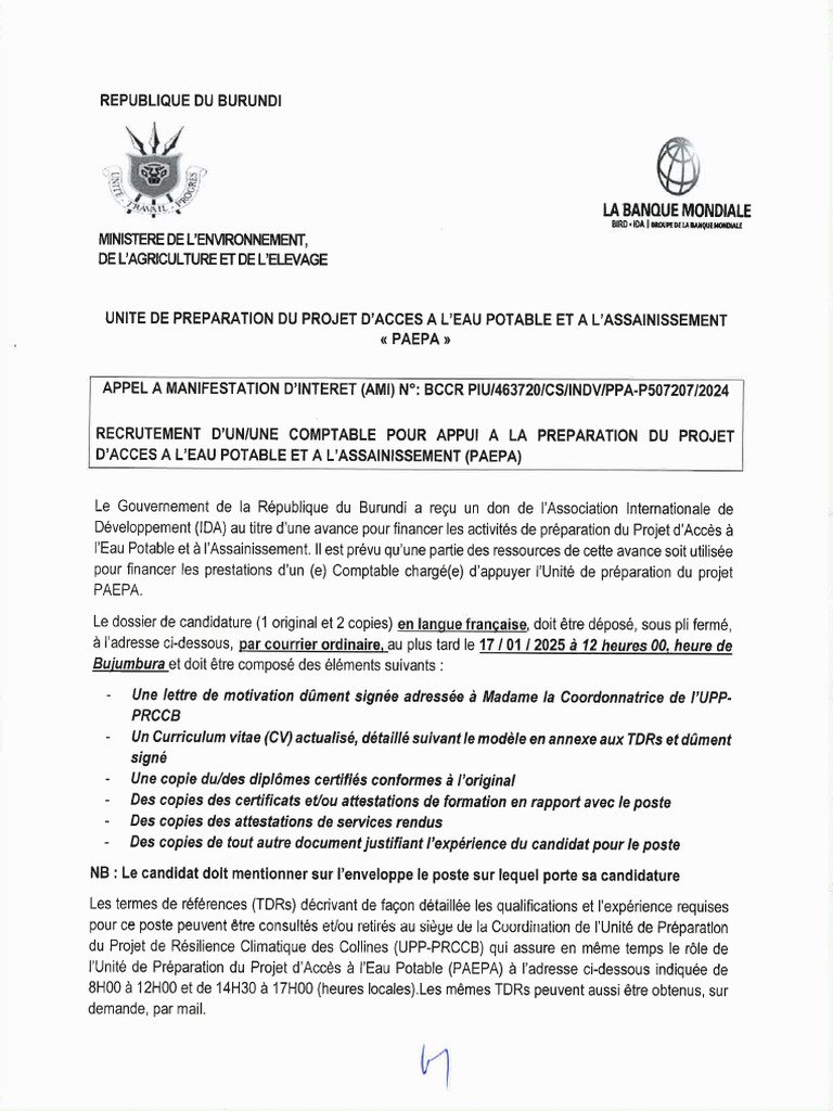 TDR COMPTABLE Projet PAEPA | PDF