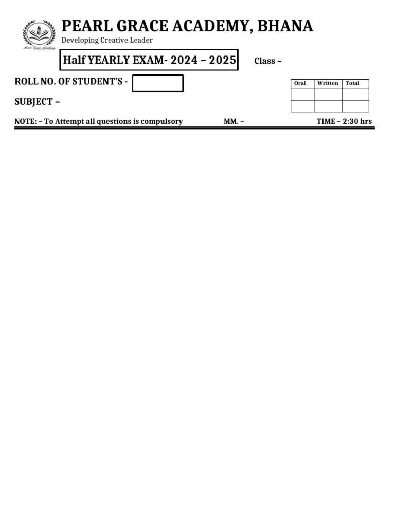 Half Yearly Exam Format | PDF