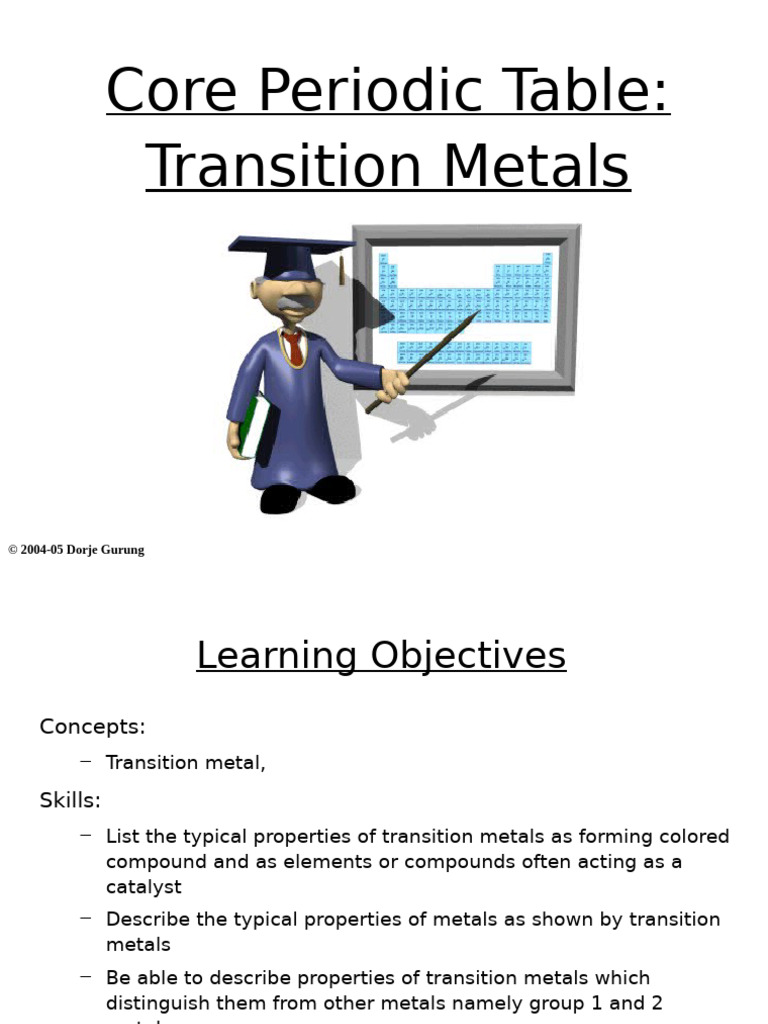 Core The Periodic Table IV Transition Metals | PDF | Transition Metals ...
