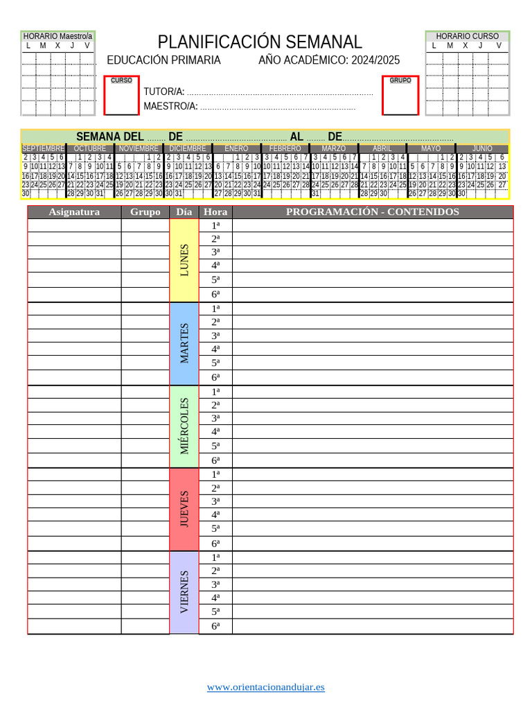 Planificador Semanal Primaria Programaciones 6 Horas 2024 2025 | PDF