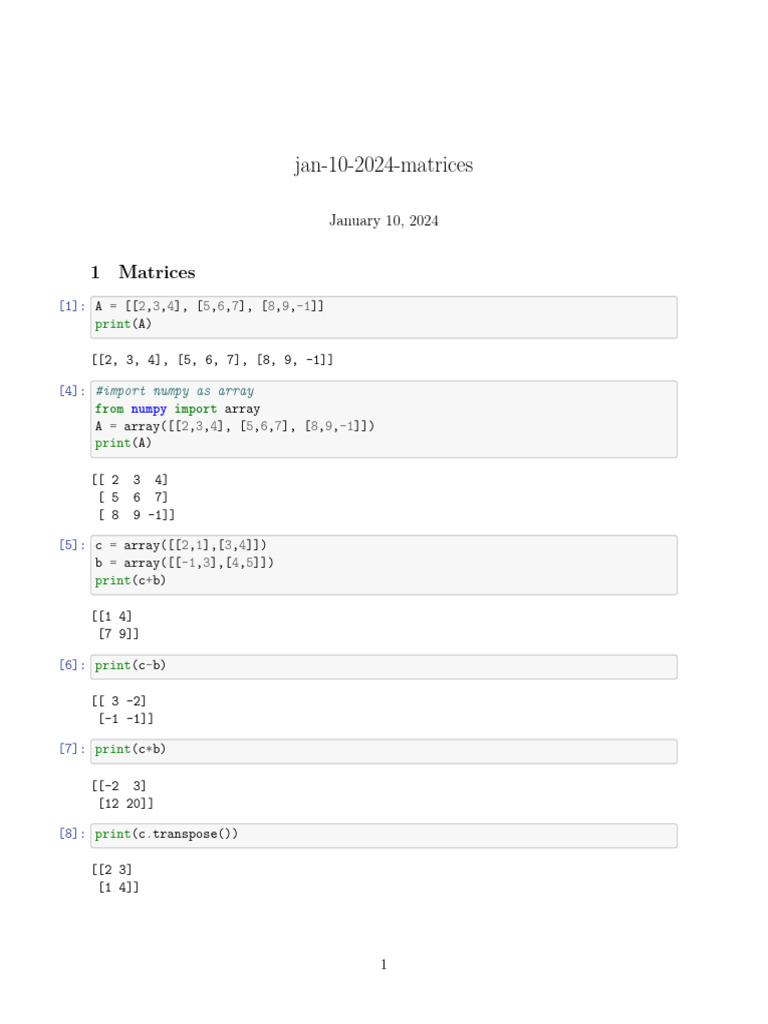 Jan 10 2024 Matrices | PDF | Matrix (Mathematics) | Computational Science