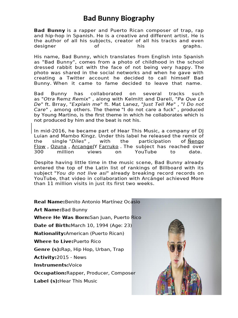 Bad Bunny Biography | PDF | Musica Popular | Hip hop