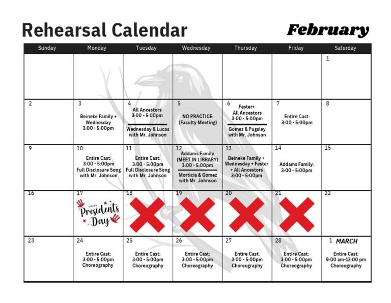 Addam's Family - Rehearsal Calendar PDF | PDF