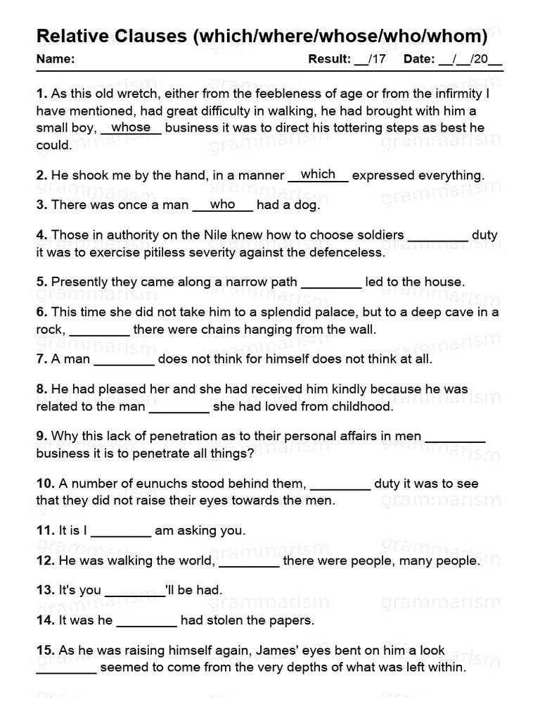 Grammarism Relative Clauses Test 1 1574452 | PDF