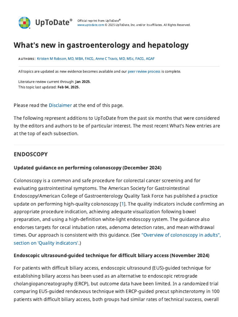 What's New in Gastroenterology and Hepatology - UpToDate | PDF ...