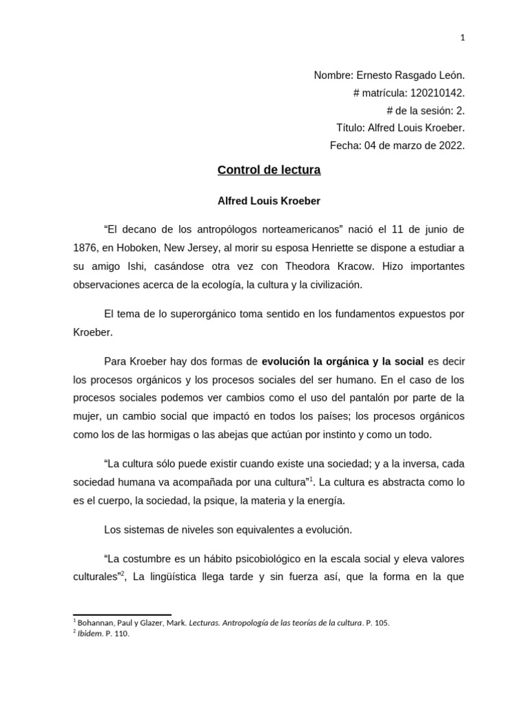 Alfredo Louis Kroeber | PDF | Sociedad | Antropología