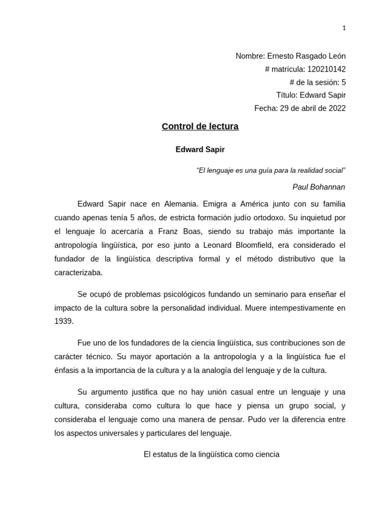 Edward Sapir | PDF | Lingüística | Antropología