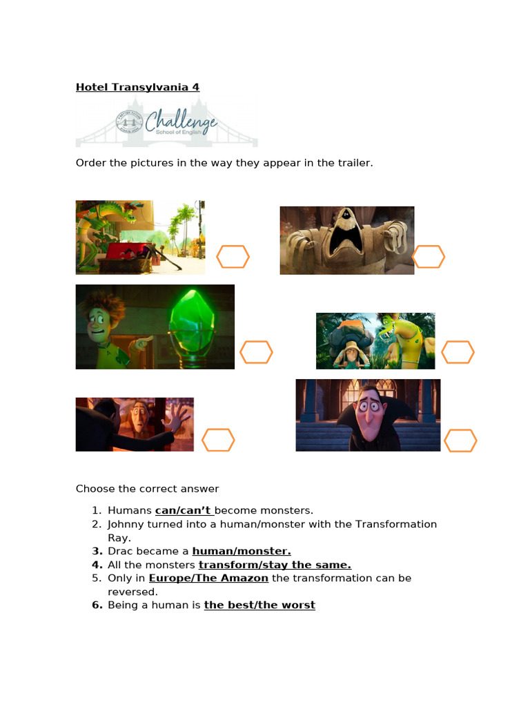 Hotel Transylvania 4 Trailer Quiz | PDF