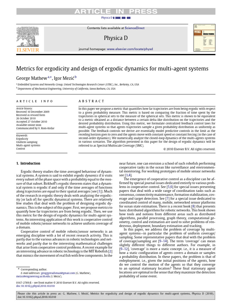 Metrics For Ergodicity and Design of Ergodic Dynamics For Multi-Agent ...
