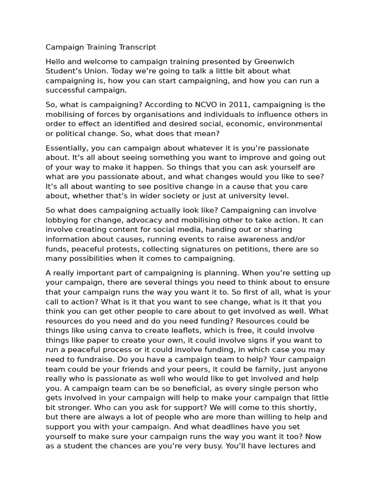 Campaign Training Transcript | PDF