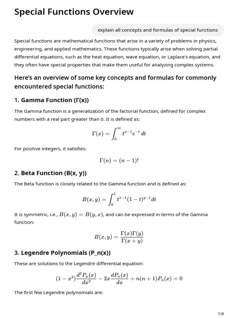 Special Functions Overview | PDF | Equations | Function (Mathematics)