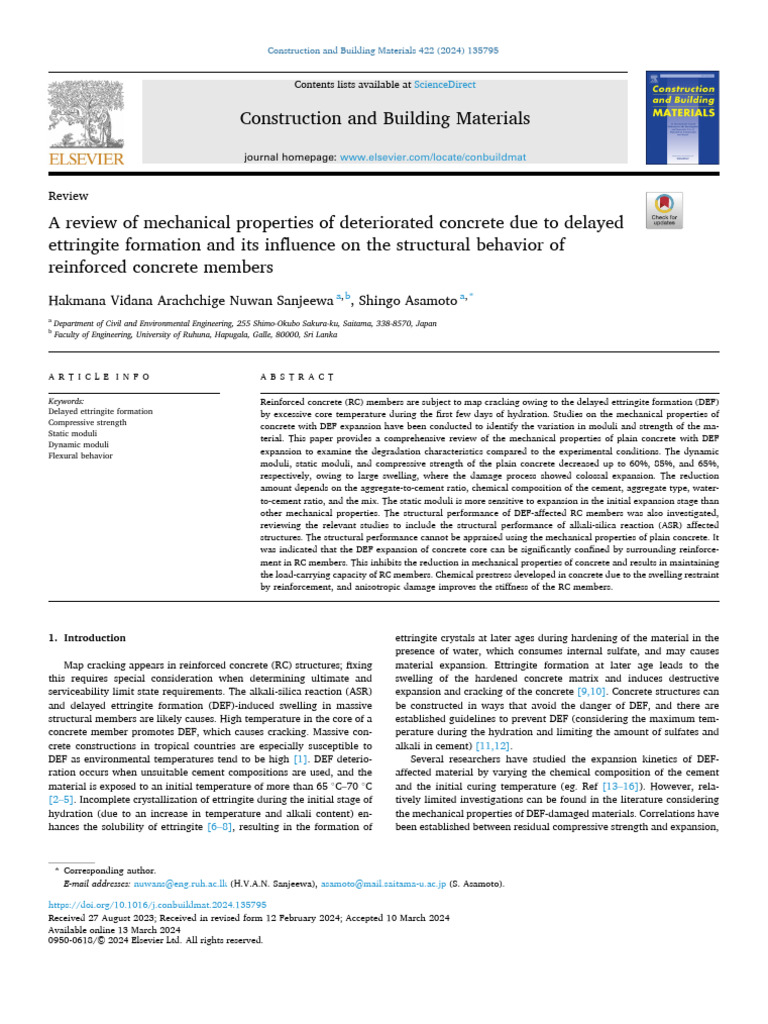 Construction and Building Materials: Hakmana Vidana Arachchige Nuwan Sanjeewa, Shingo Asamoto ...