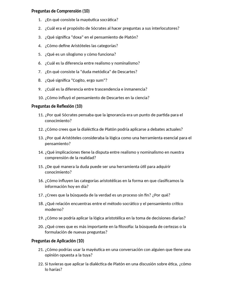 Preguntas de Comprensión Clase II | PDF | Dialéctico | René Descartes