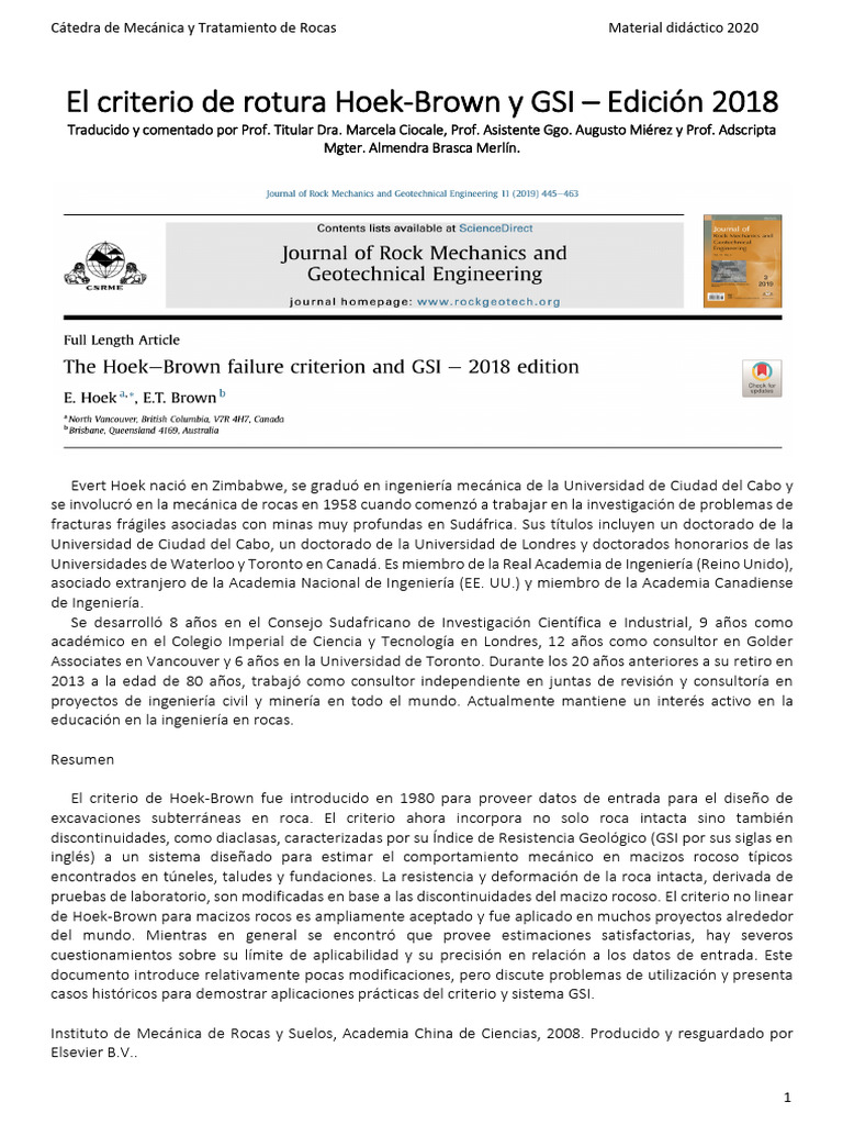 Tradución comentada de El criterio de falla Hoek-Brown y la edición GSI ...