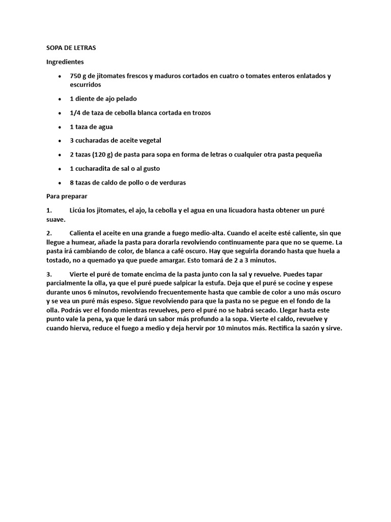 Receta de Sopa de Letras Casera | PDF