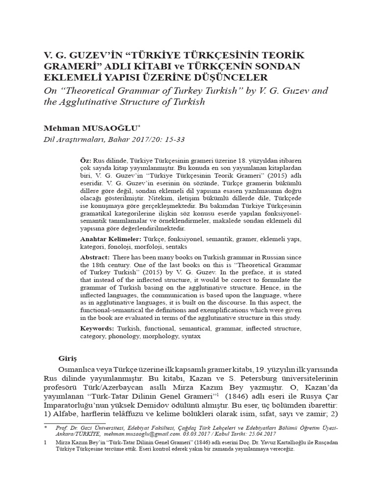 V. G. Guzev N T RK Ye T RK Es N N Teor K Gramer Adli K Tabi Ve T RK en N Sondan Eklemel Yapisi ...