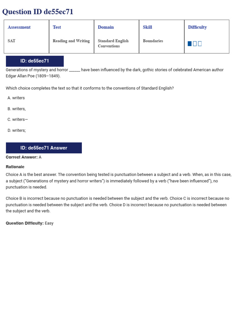 SAT Suite Question Bank - Standard English Convention 1 (With ...