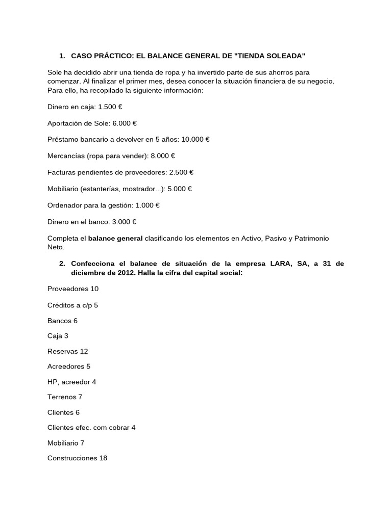 Ejemplos de Balances Generales Empresariales | PDF | Bancos | Hoja de ...