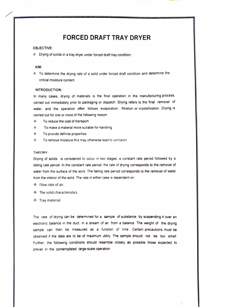 Forced Draft Tray Dryer | PDF | Flow Measurement | Clothes Dryer